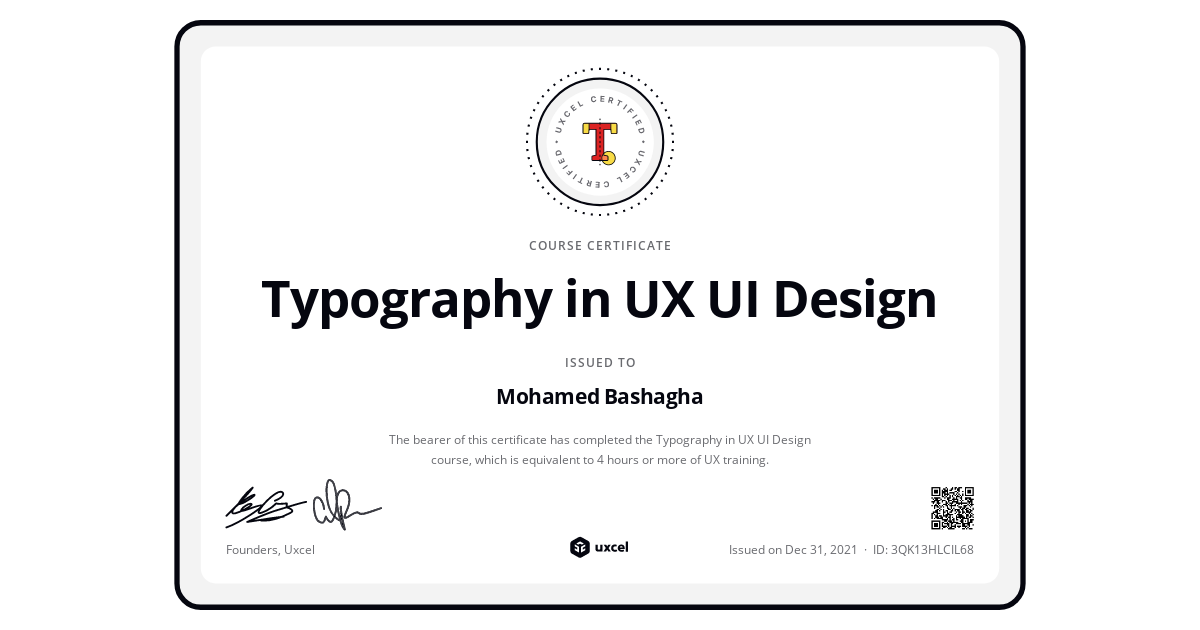 Uxcel Course Certificate of Completion | Uxcel